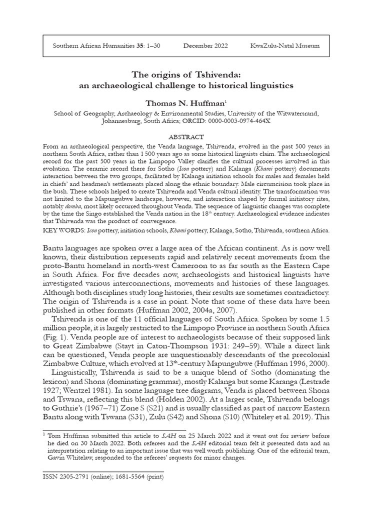 Origins of Tshivenda: Archaeological Insights | PDF | Linguistics ...