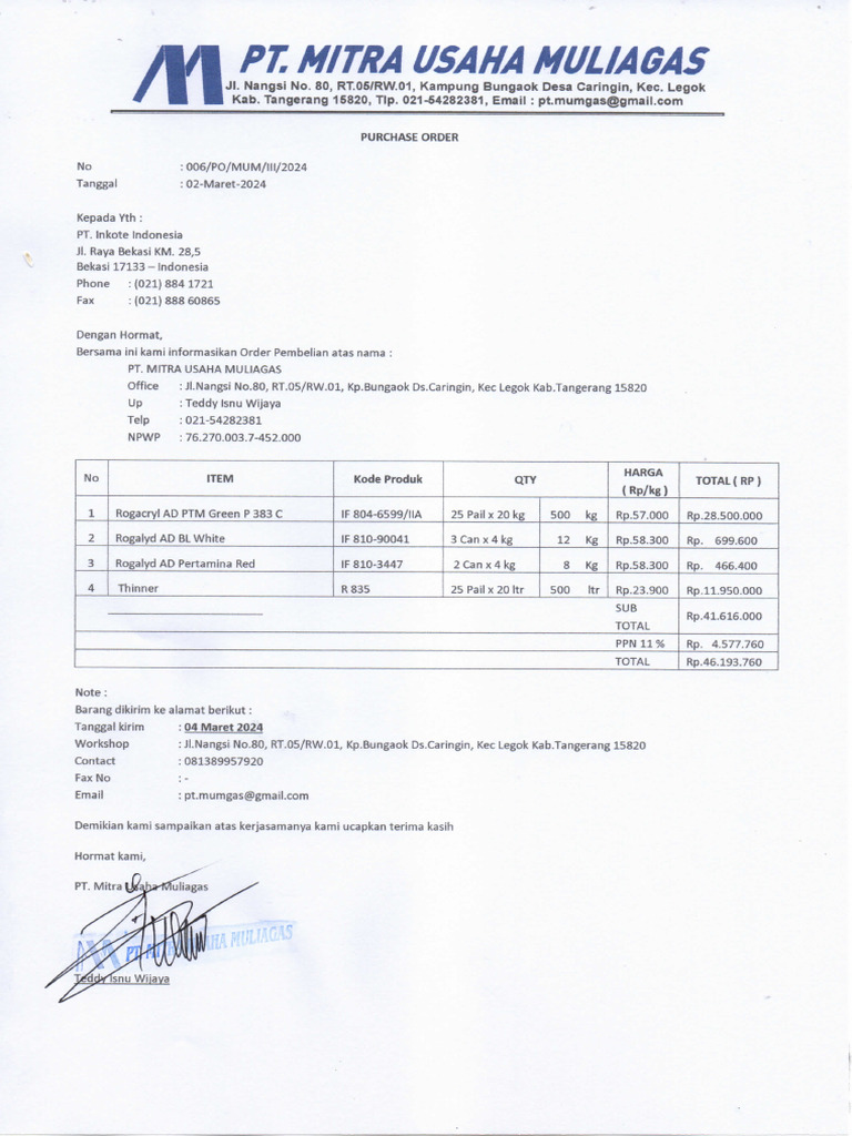 PO Cat & Thinner 006 | PDF
