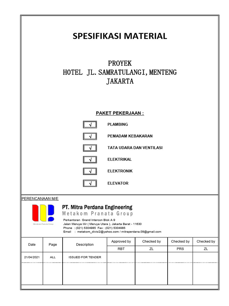 Material Specifications for Hotel Project | PDF | Duct (Flow) | Pipe ...