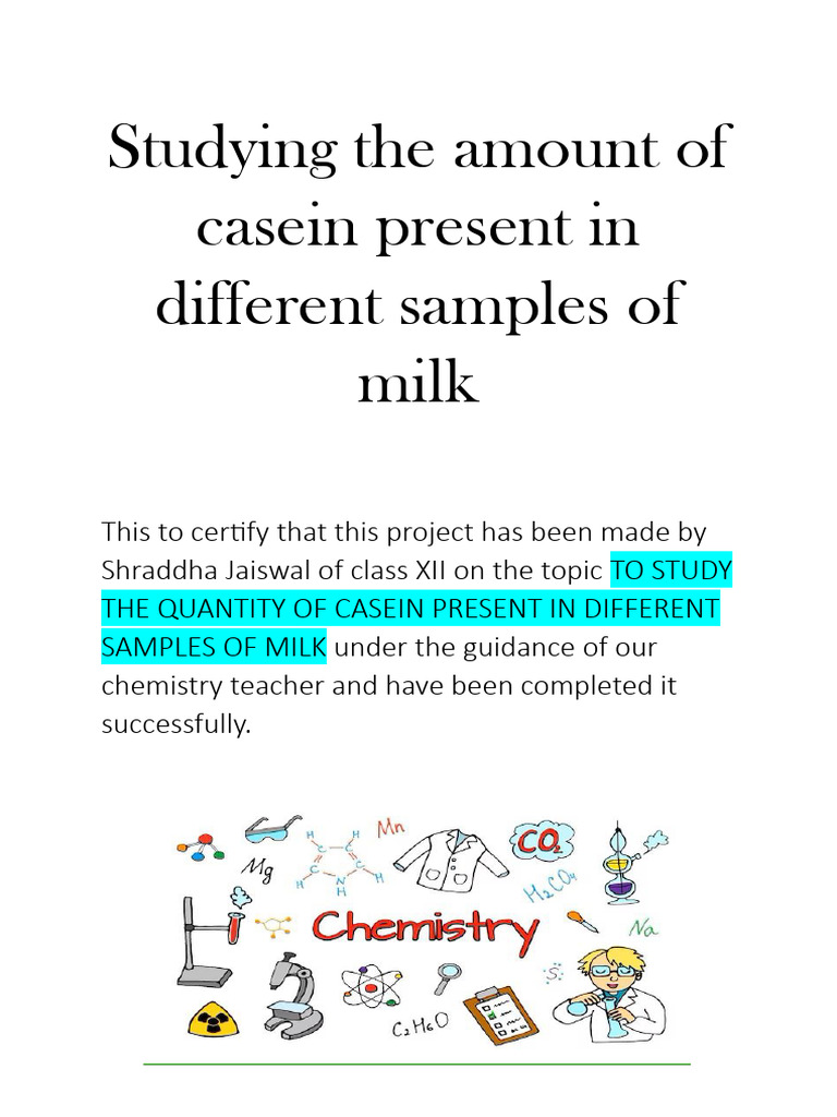 Studying The Amount of Casein Present in Different Samples of Milk 1 ...