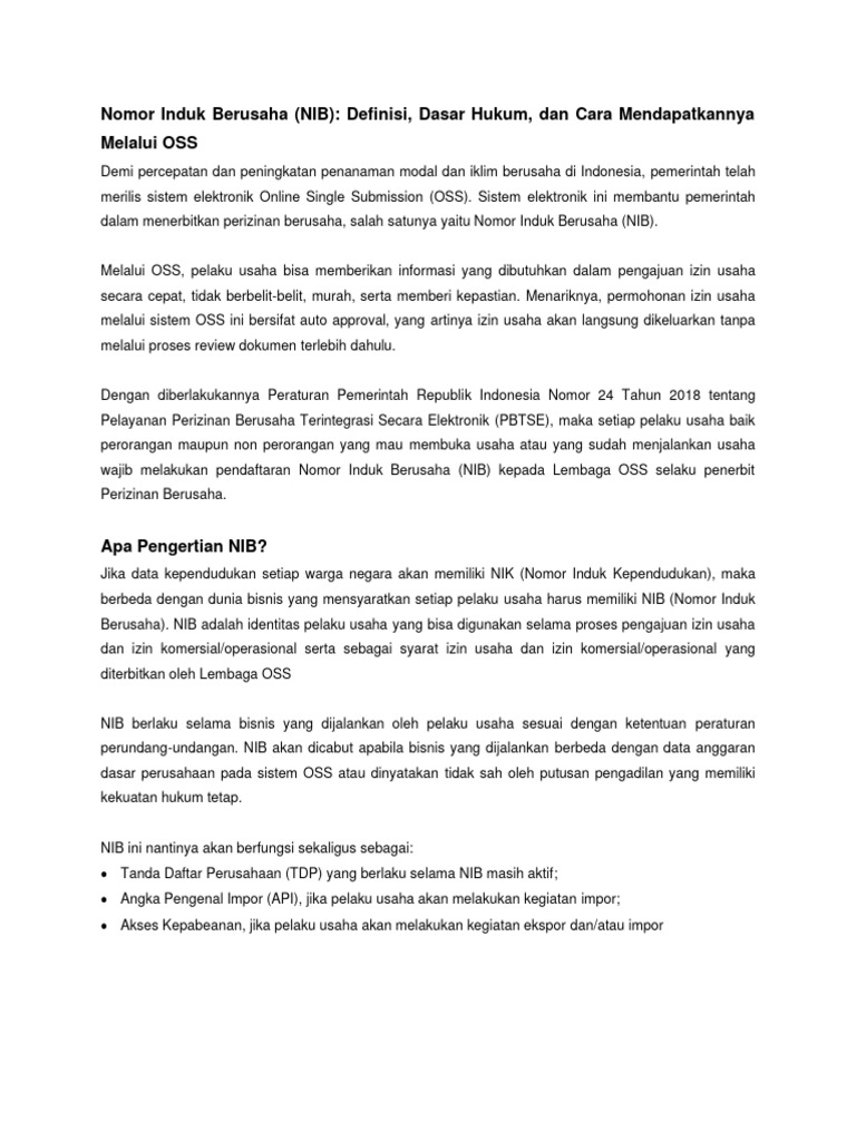22 Nomor Induk Berusaha (NIB) | PDF | Pengelolaan Keuangan & Uang | Bisnis