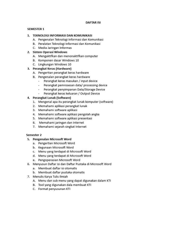 Daftar Isi Tik Kelas 7 2024 | PDF | Seni | Teknologi & Rekayasa
