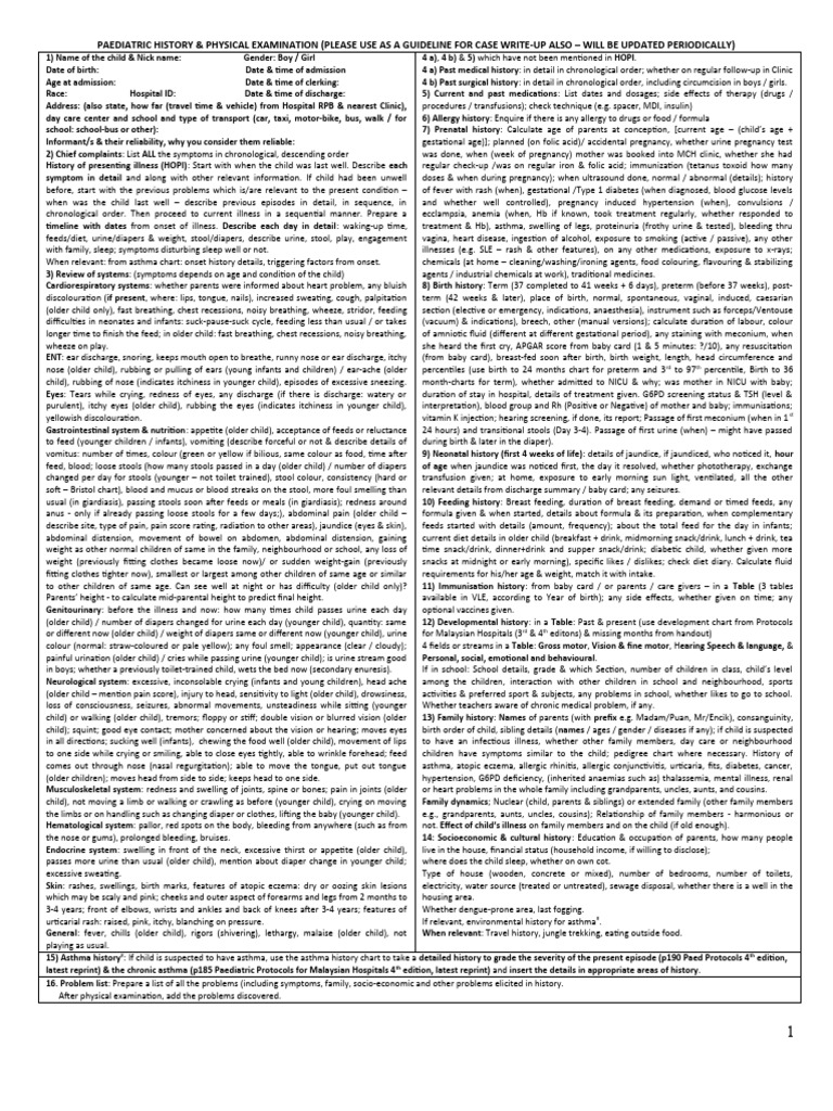 Paediatric History Taking and Examination 2023 | PDF | Anatomical Terms ...