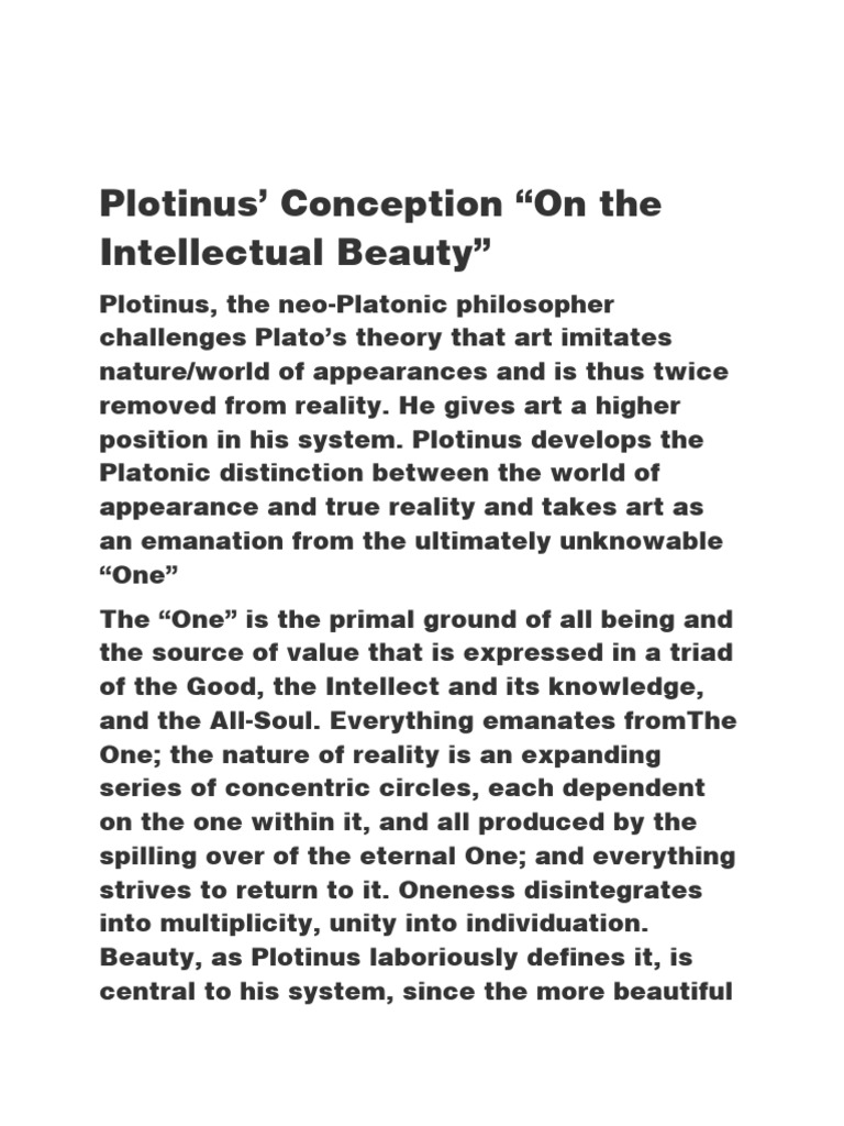 Plotinus' Conception "On The Intellectual Beauty" | PDF | Beauty | Nous