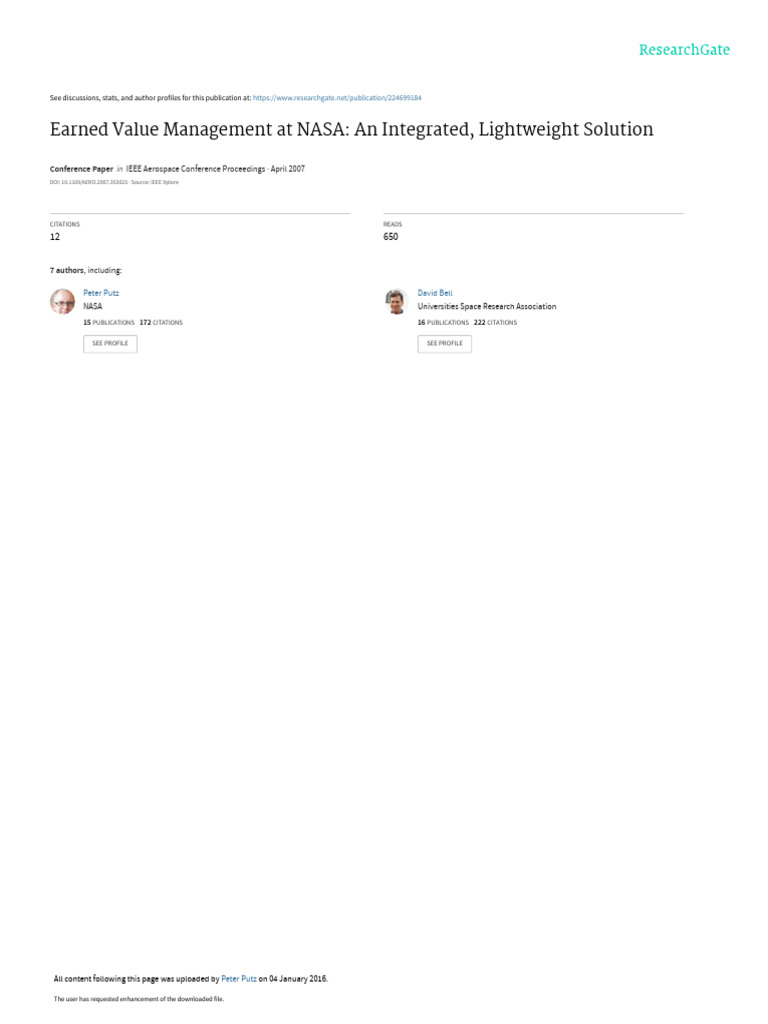 Earned Value Management at NASA an Integrated Ligh | PDF | Databases | Computing