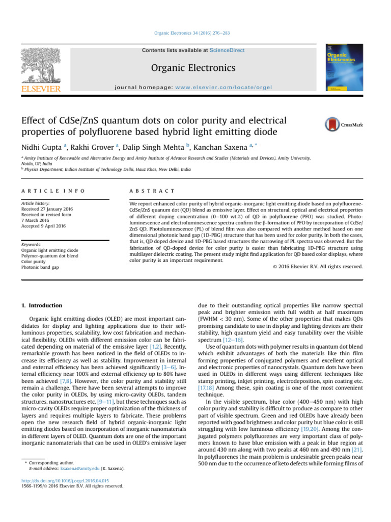 Effect of CdSe/ZnS Quantum Dots On Color Purity and Electrical ...