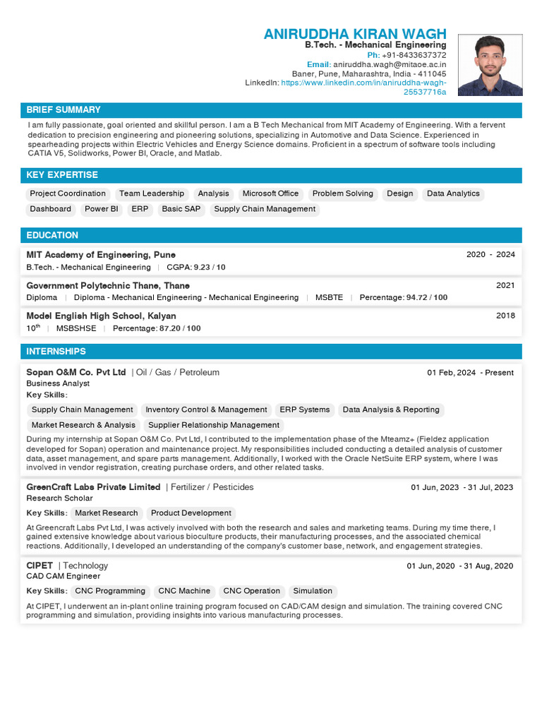 Resume Aniruddha Wagh | PDF | Enterprise Resource Planning | Simulation