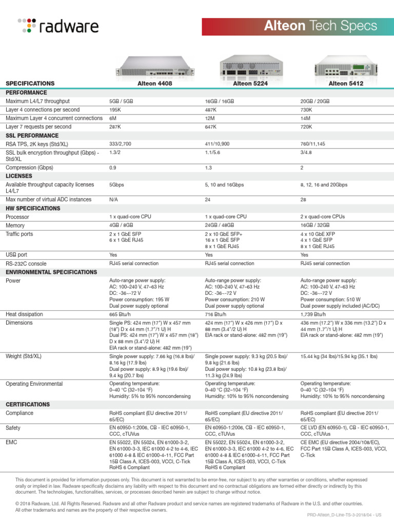 Alteon Multi Platforms Tech Spec | PDF | Power Supply | Central ...