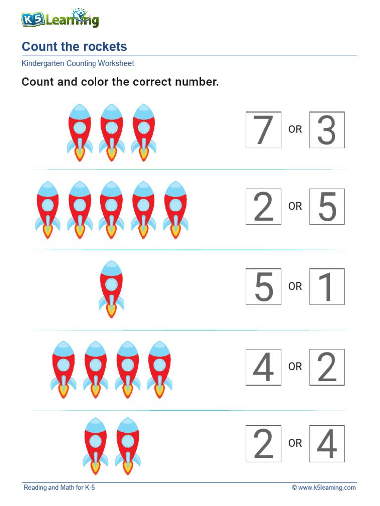 Kindergarten Rocket Counting Worksheet | PDF