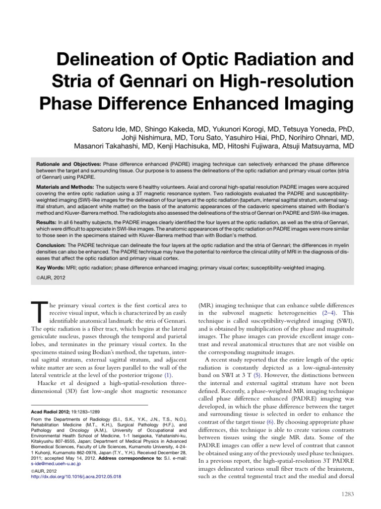 Delineation of Optic Radiation PADRE | PDF | Cerebral Cortex | Radiology