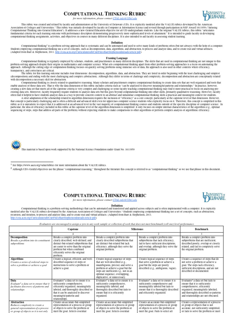 Computational Thinking Rubric 2ktkkgv | PDF | Thought | Algorithms