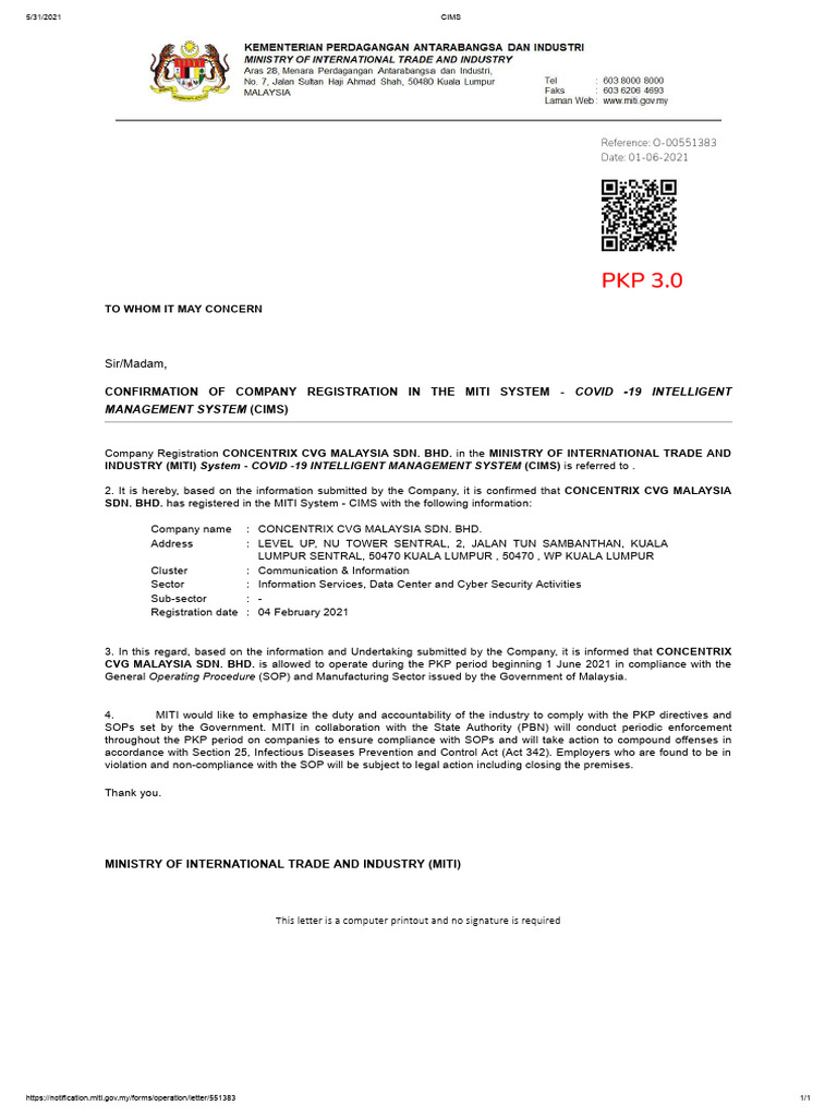 MITI Letter (FMCO) | PDF | Government