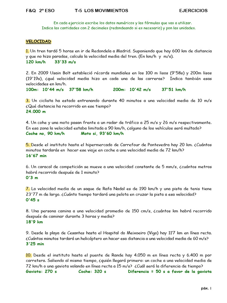 T5 Ejercicios_Velocidad_y_Aceleracion | PDF | Velocidad | Aceleración