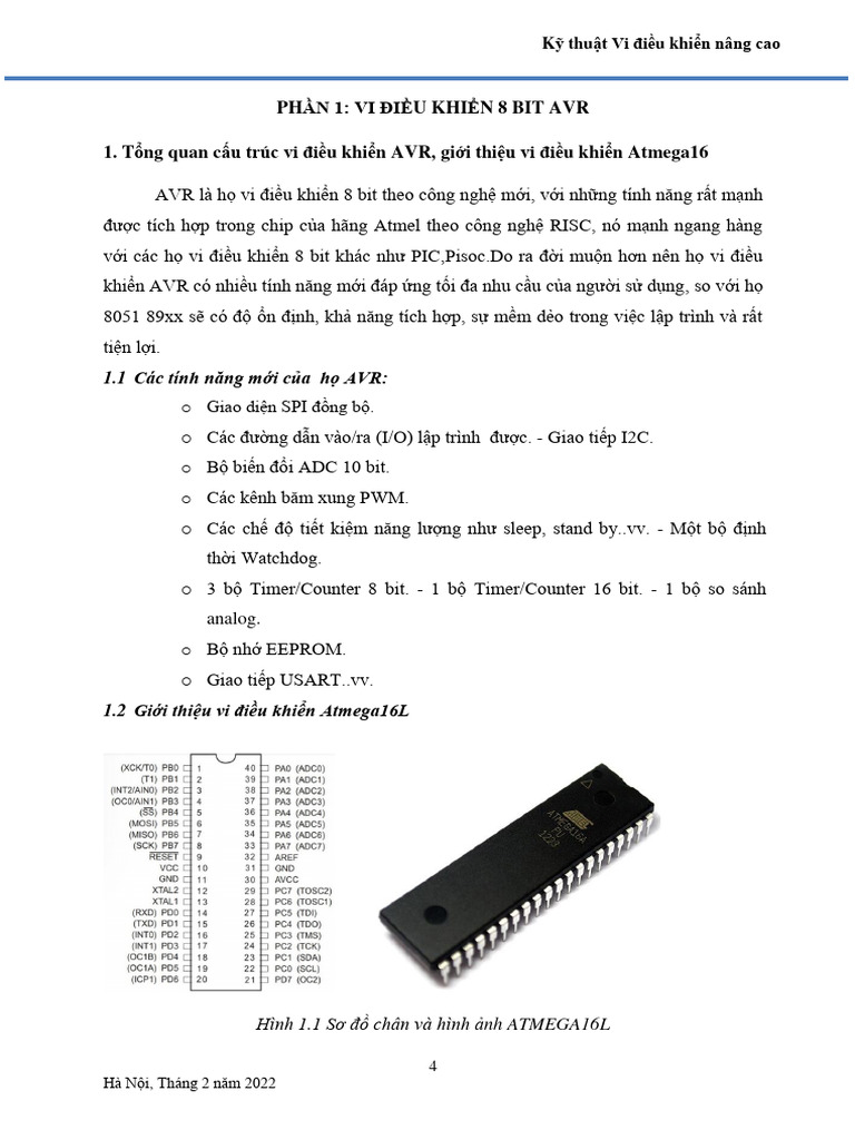 Phần 1: Vi Điều Khiển 8 Bit Avr 1. Tổng quan cấu trúc vi điều khiển AVR, giới thiệu vi điều ...