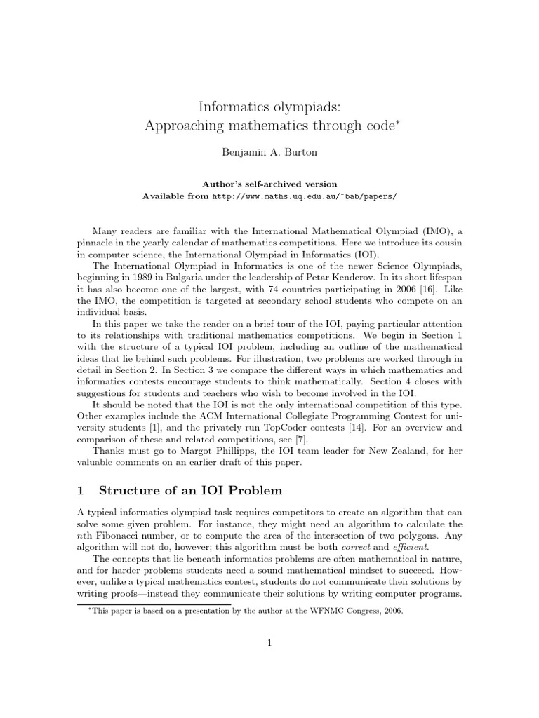 Informatics Olympiad for Students | PDF | Algorithms | Input/Output