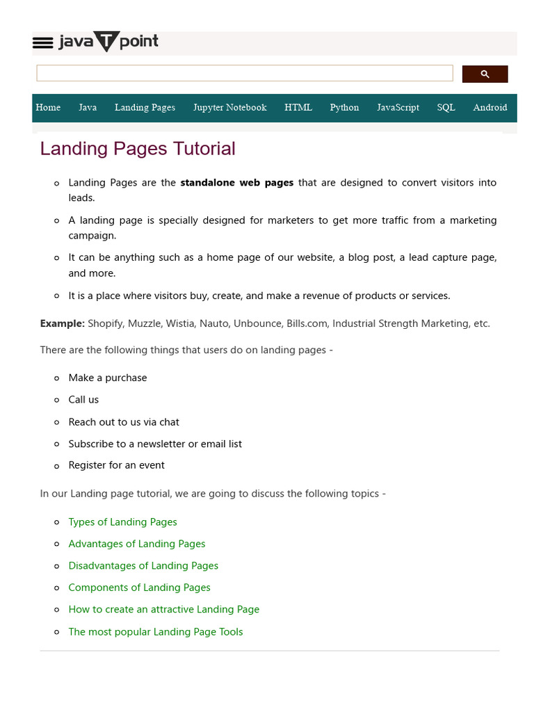 WWW Javatpoint Com Landing Pages | PDF | World Wide Web | Internet & Web