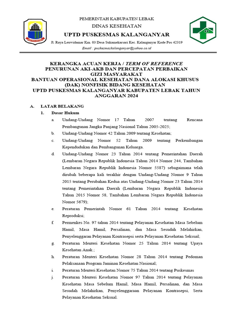 Tor Bok Penurunan Aki-Akb Dan Percepatan Perbaikan Gizi Masyarakat PKM Kalanganyar Ta. 2024 | PDF