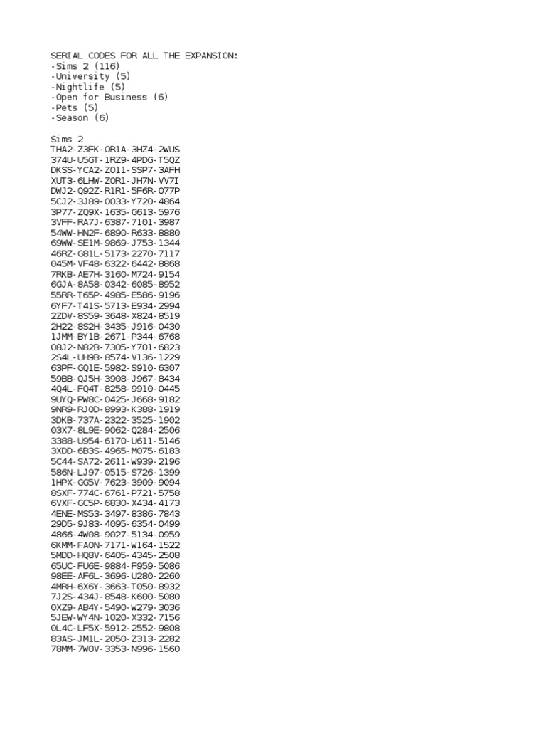 CD-KEYS - SERIAL CODES - For ( ( (ALL The GAMES) ) ) of The Sims 2 ...