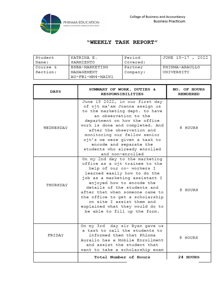 Weekly Task Report | PDF | Career & Growth
