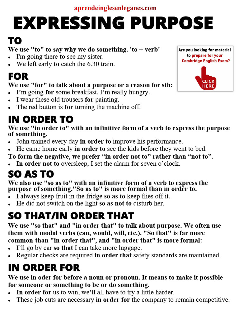 Expressing Purpose in English | PDF | Language Arts & Discipline