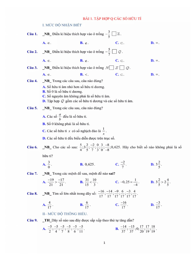 BT TRẮC NGHIỆM TOÁN CHƯƠNG 1 + 2 | PDF