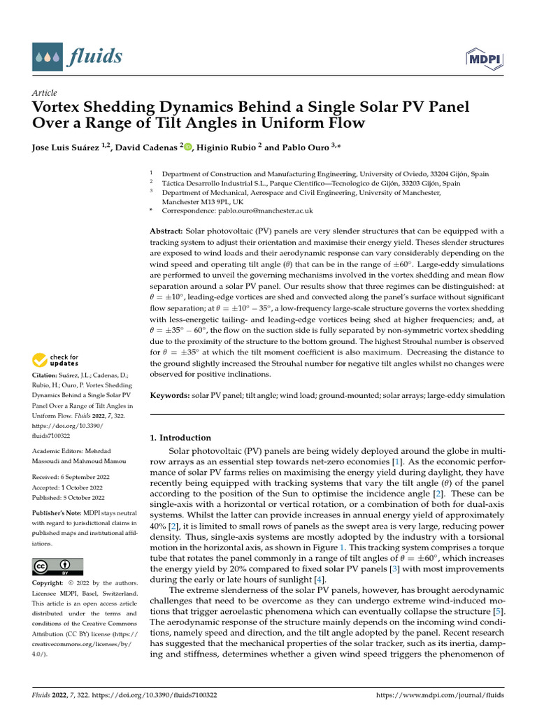 2022 Vortex Shedding Dynamics Behind A Single Solar PV Panel Over A Range of Tilt Angles in ...
