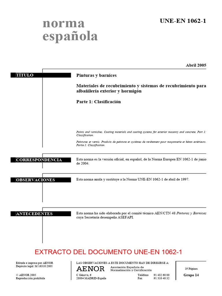 Clasificación de recubrimientos UNE-EN 1062-1 | PDF | Revestimiento ...