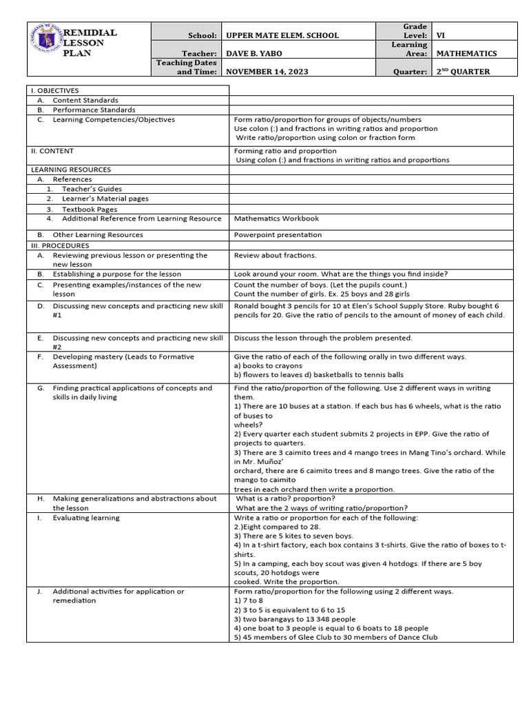 DLL - Mathematics 6 - Q2 - W2 | PDF | Cognition | Behavior Modification