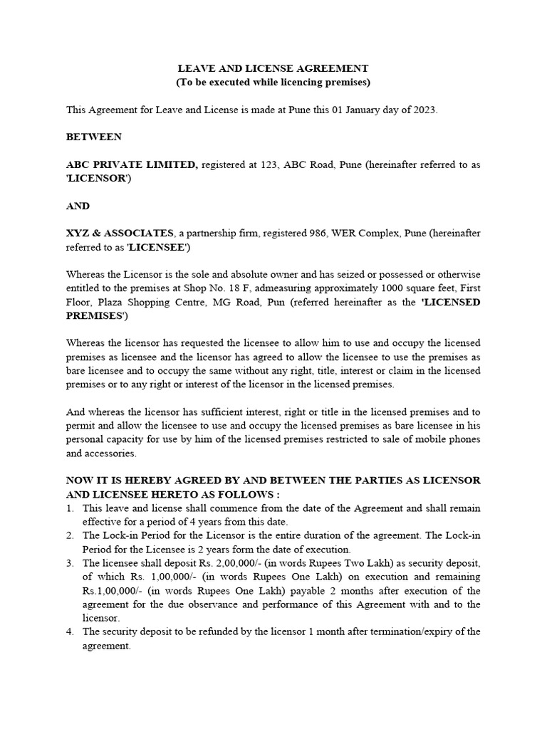 Leave and License Agreement | PDF | License | Business Law