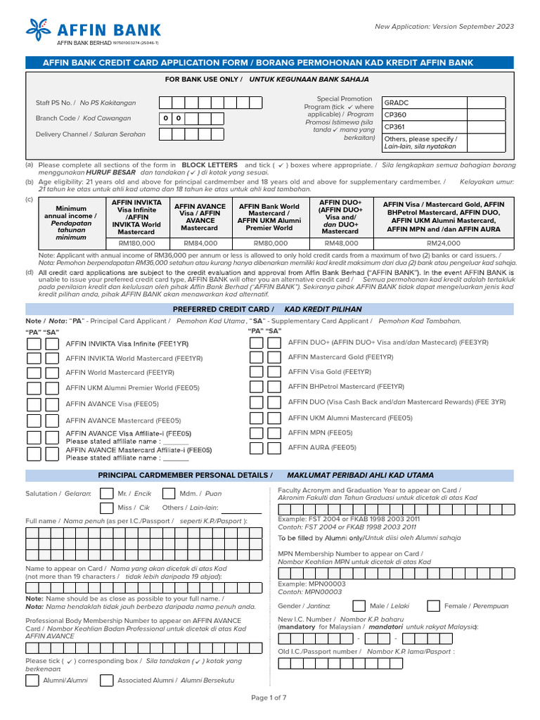 Generic - AFFIN BANK Credit Card Application Form | PDF