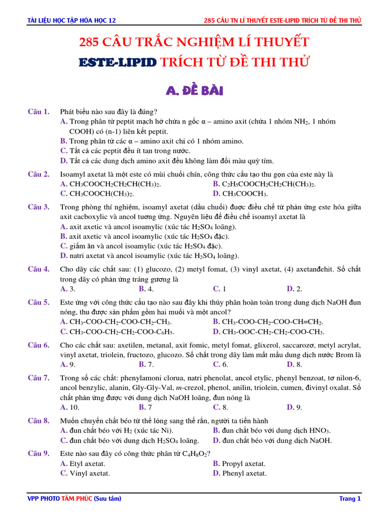285 Cau Ly Thuy T Este-Lipid - HS | PDF