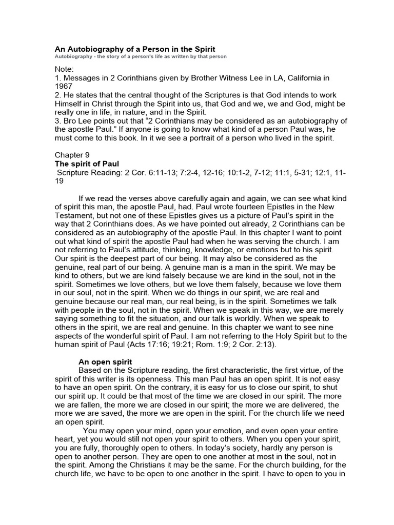 An Autobiography of A Person in The Spirit | PDF | Paul The Apostle ...