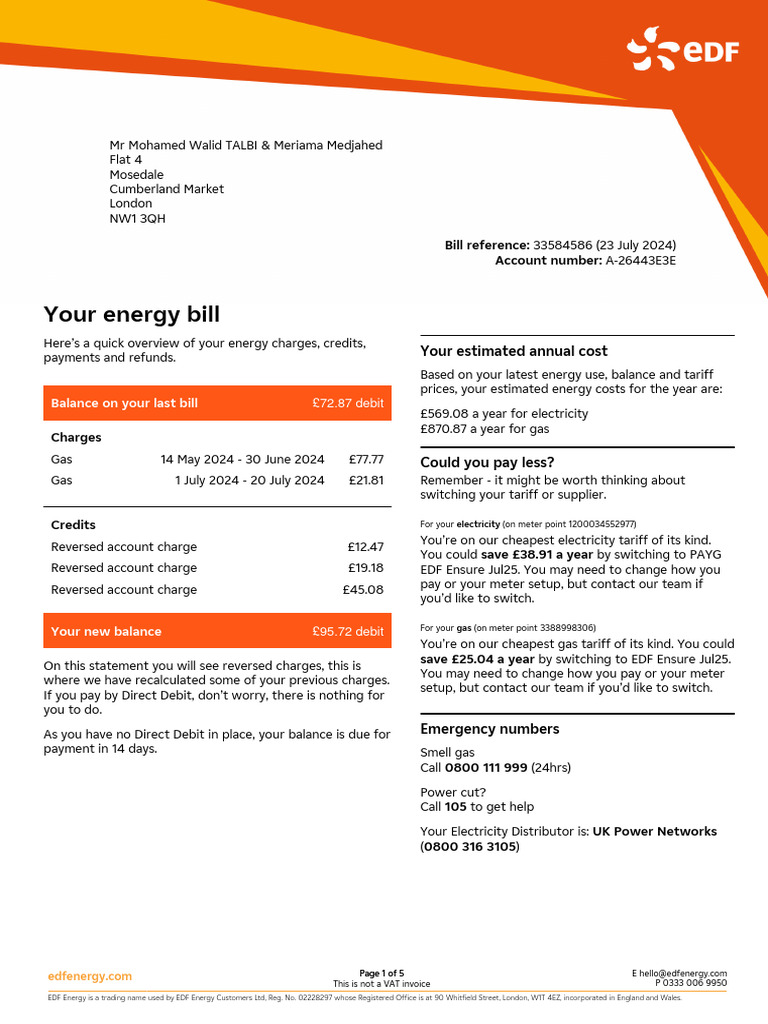 Edf Energy Statement 2024-07-22 | PDF | Value Added Tax | Debit Card