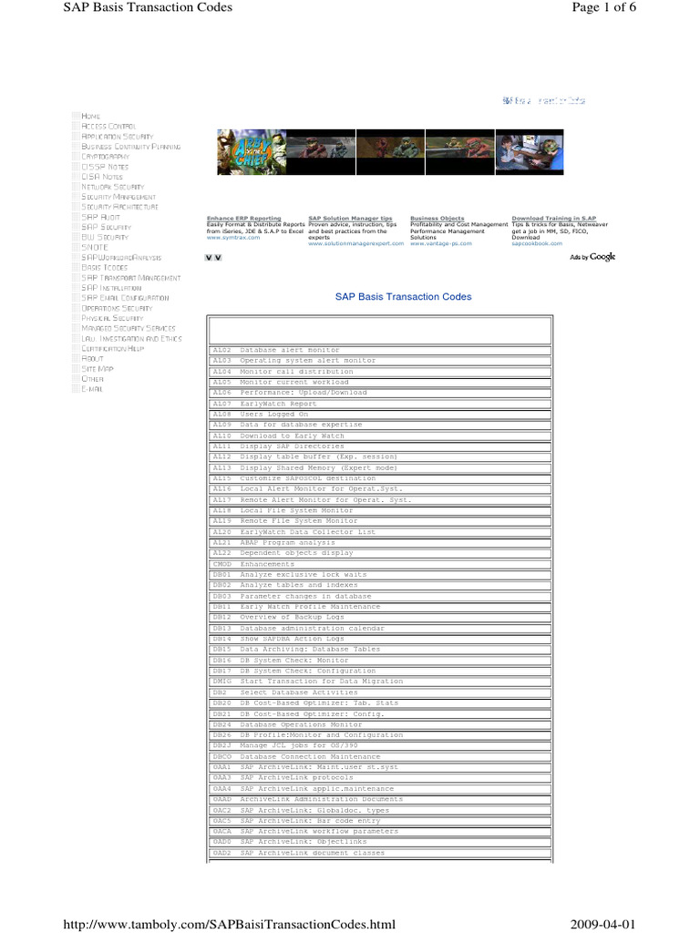 SAP Administration Tcodes | PDF | Databases | Software Engineering