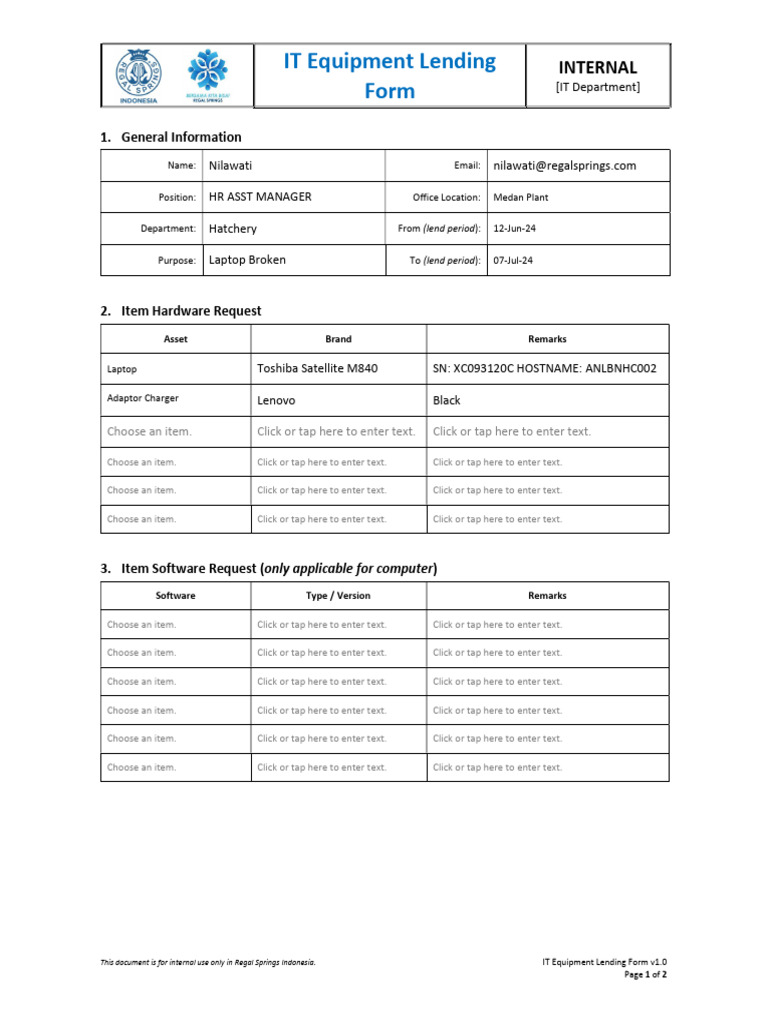08 IT Equepment Lending Form | PDF | Personal Computing | Software