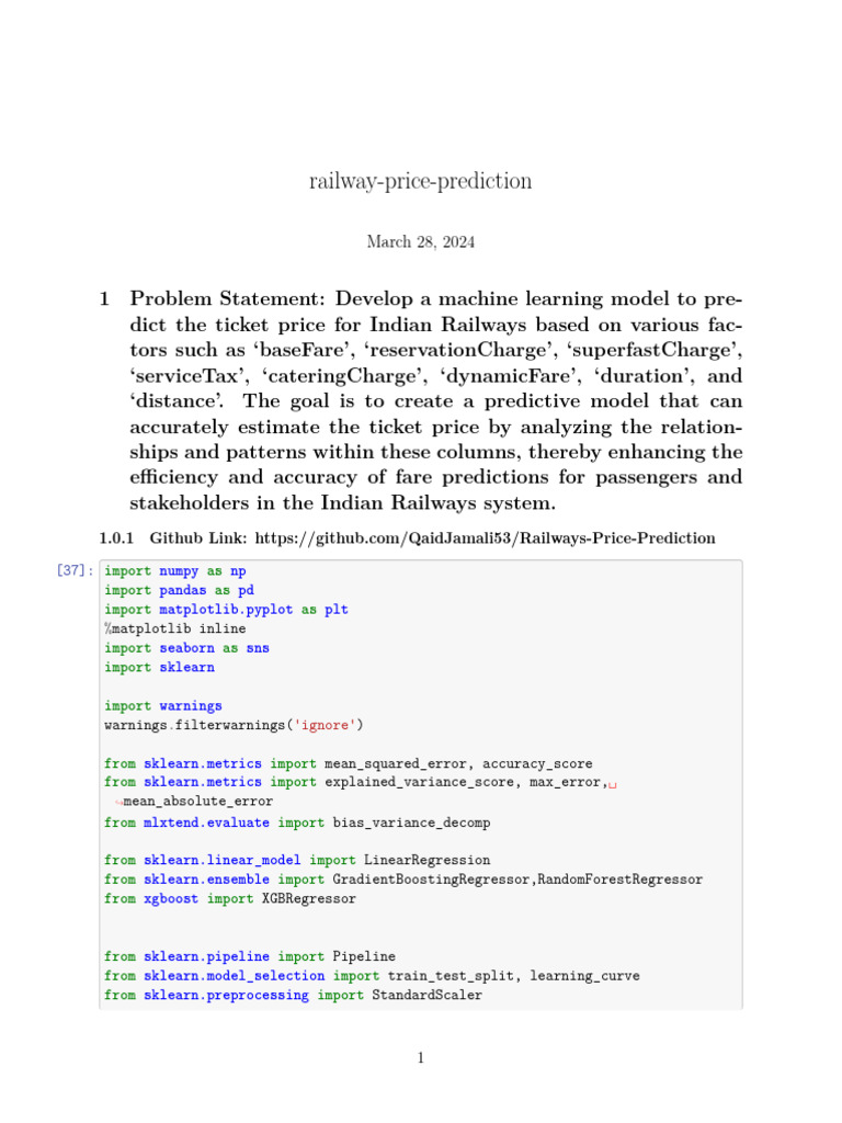 Railway Price Prediction Pdf Mean Squared Error Data Analysis
