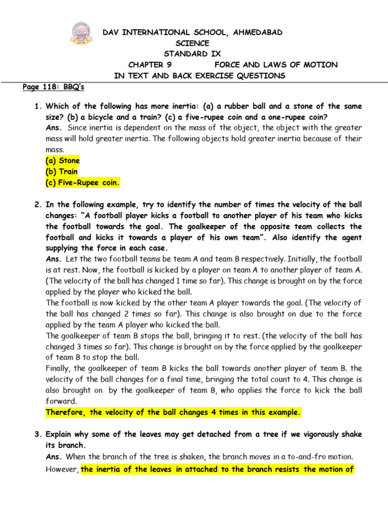 Class 9 - Sci - CH 9 - Force - Notes | PDF | Force | Momentum