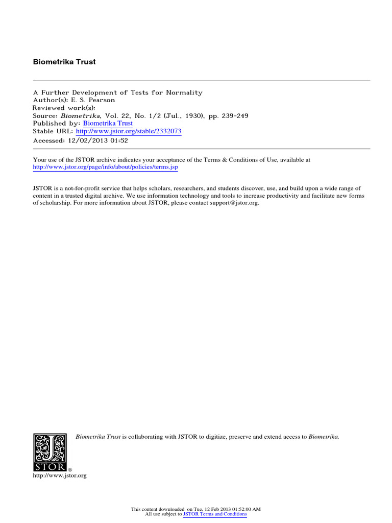 Pearson 1930 | PDF | Normal Distribution | Skewness