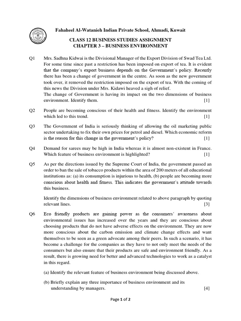 Class 12 B ST CH 3 Assignment | PDF | Organic Foods | Economies