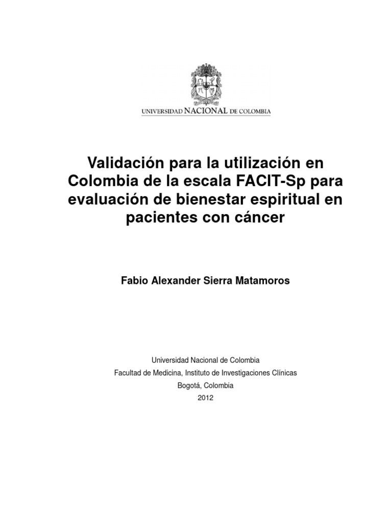 Validación para La Utilización en Colombia de La Escala FACIT-Sp para ...