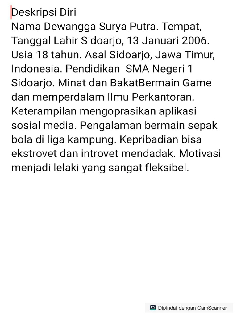 Deskripsi Diri - Dewangga | PDF