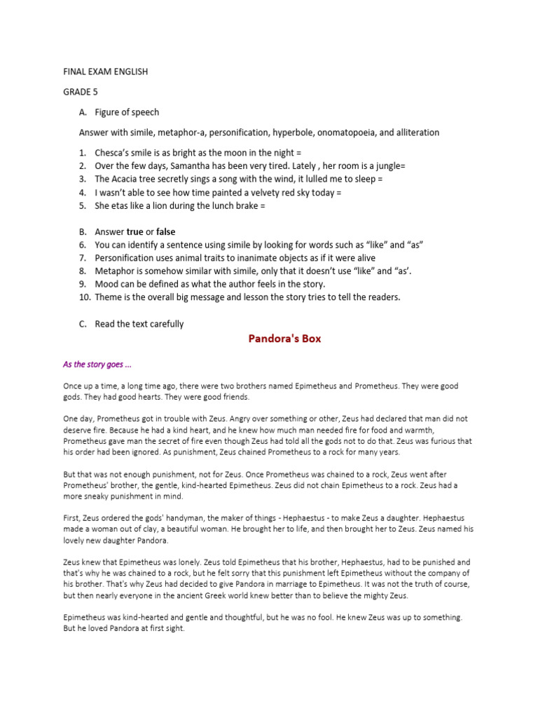 Final Exam English | PDF | Prometheus | Zeus