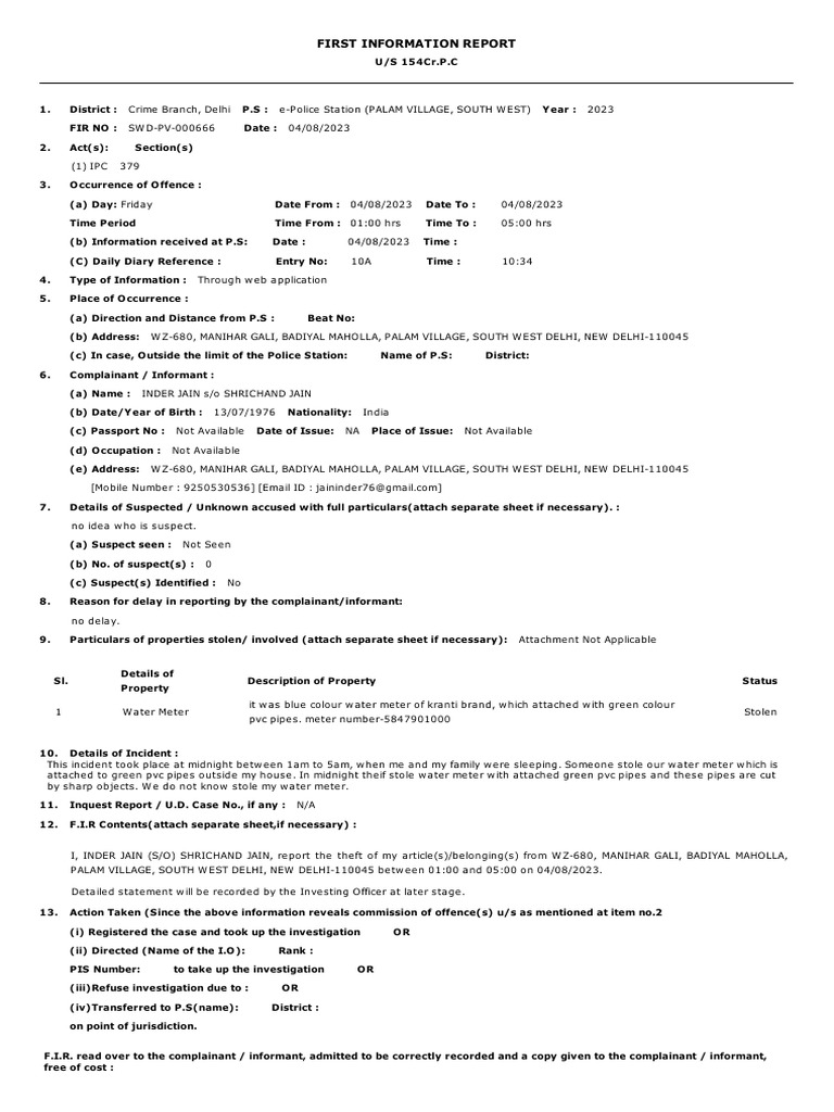 First Information Report | PDF | Justice | Crime & Violence