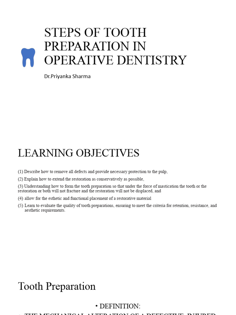 Tooth Preparation Steps in Dentistry | PDF | Human Tooth | Tooth Enamel