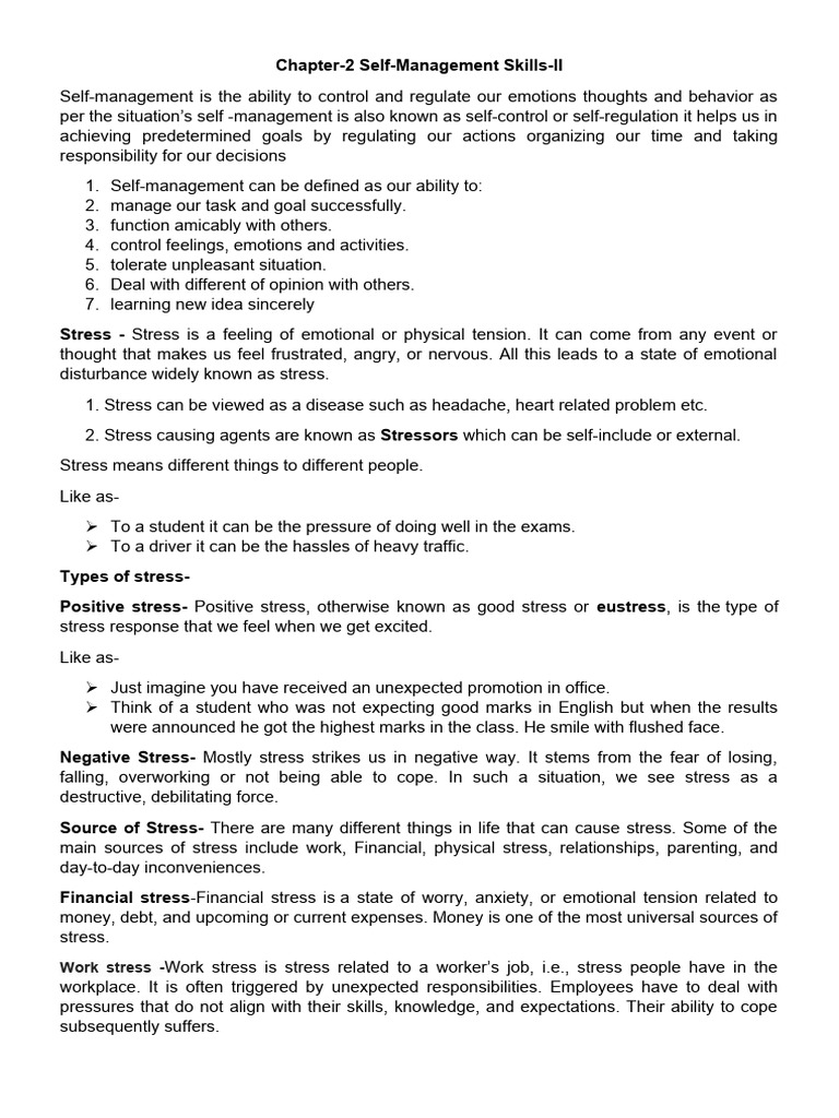 ch-2 Self-Management skills-II | PDF | Stress (Biology) | Stress Management