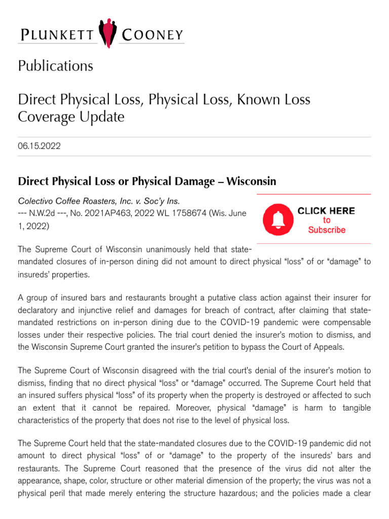 Direct Physical Loss, Physical Loss, Known Loss Coverage Update ...