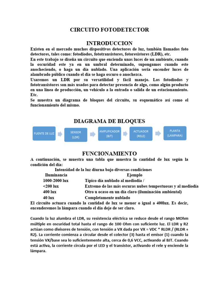 Circuito Fotodetector Listo | PDF | Electrónica | Electricidad