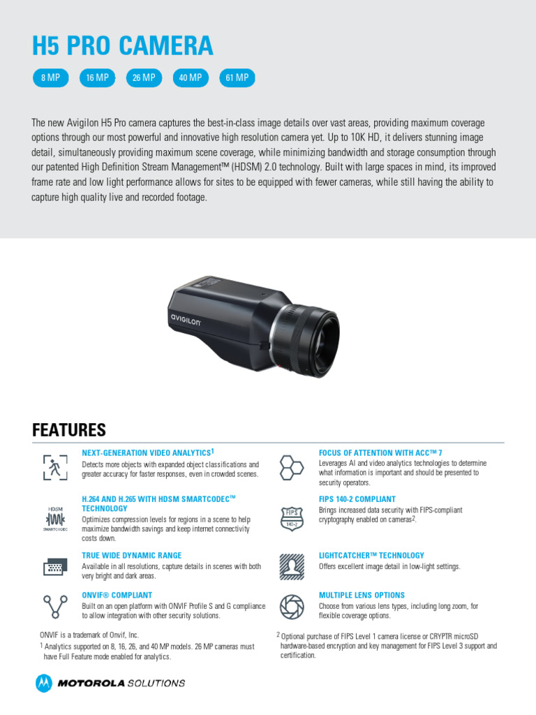 Avigilon h5 Pro Camera Datasheet en Rev4 | PDF | Frame Rate | Camera