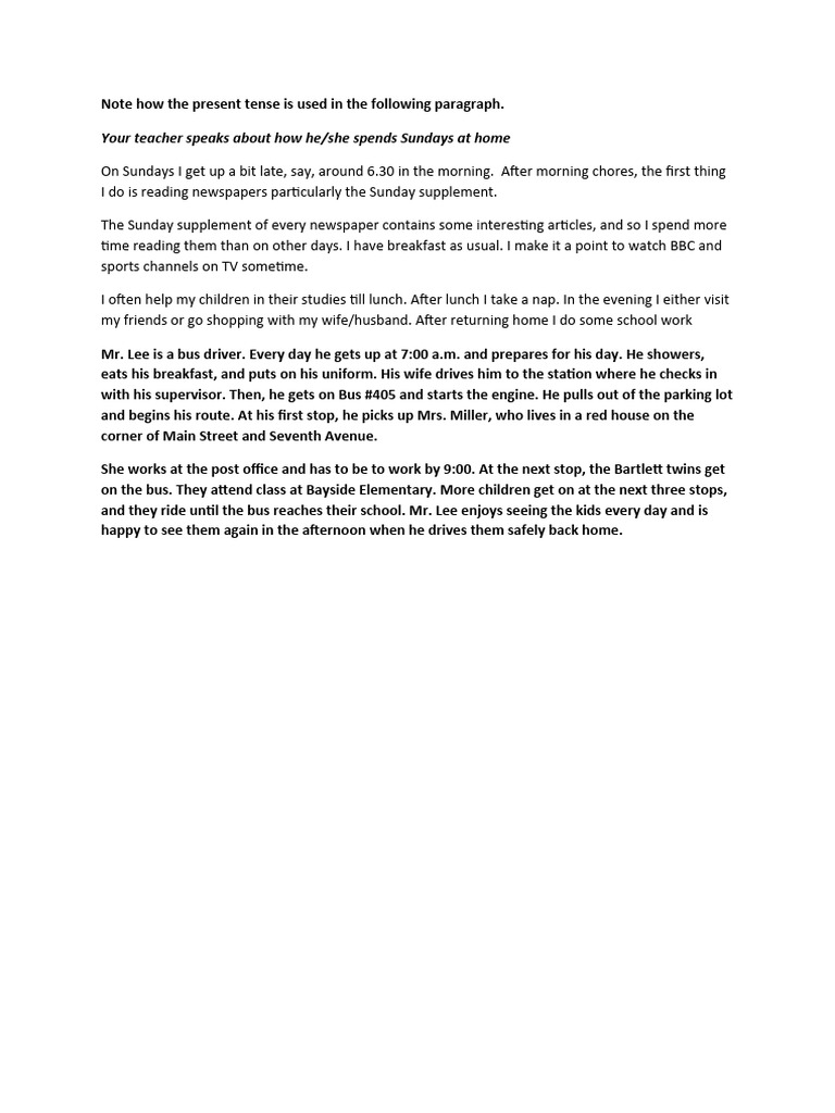 Note How The Present Tense Is Used in The Following Paragraph | PDF ...