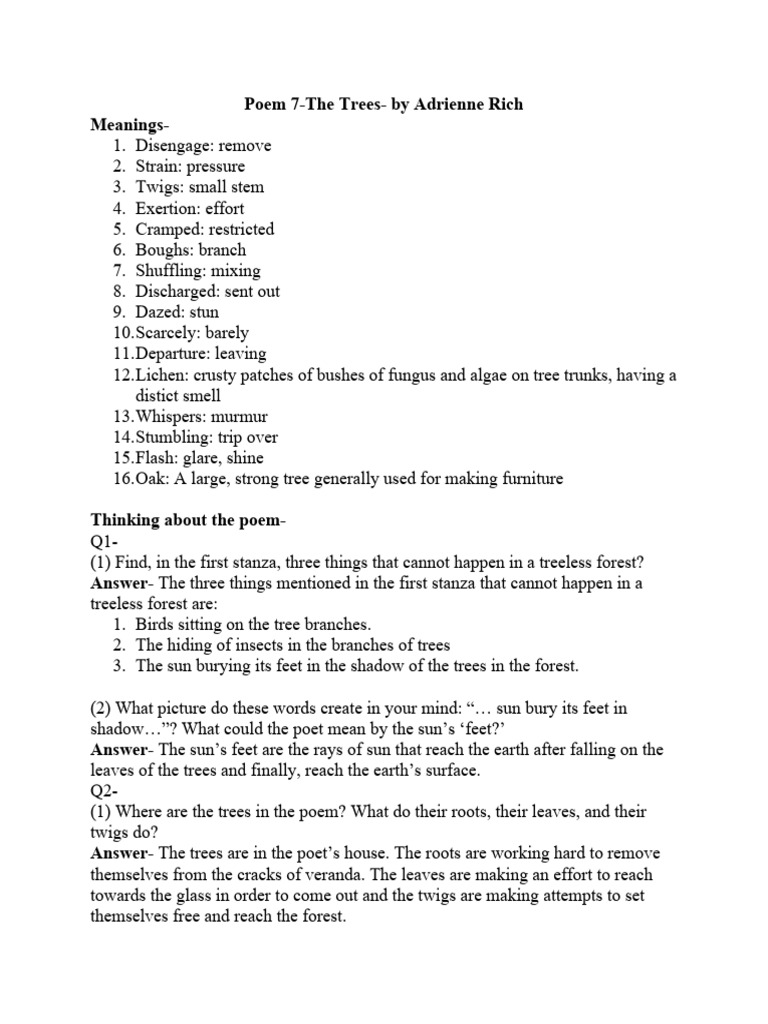 Poem 7- The Trees | PDF | Trees | Poetry